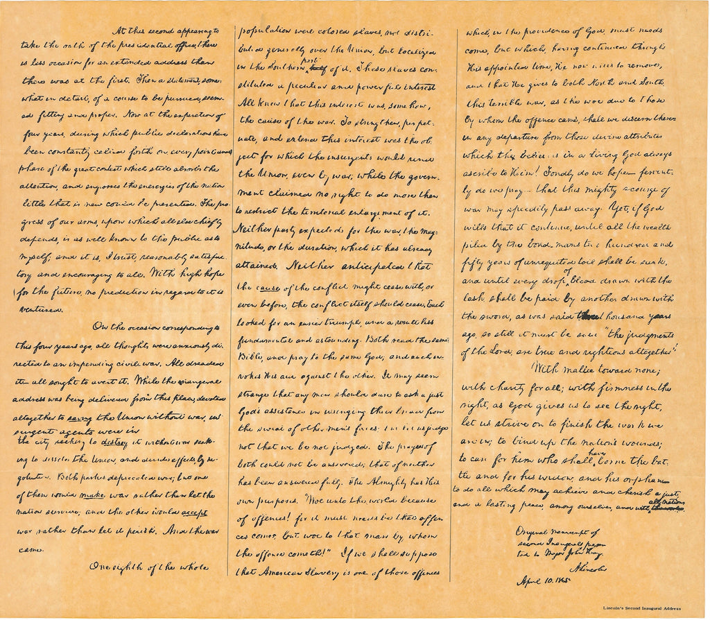 Abraham Lincoln - Second Inaugural Address, April 10, 1865 – store ...