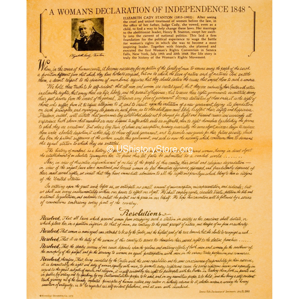 Woman's Declaration of Independence 1848 – store.ushistory.org